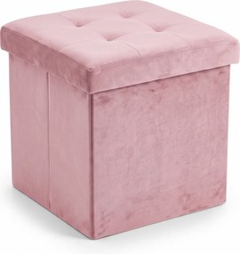 Taburet s úložným prostorem, sametový, skládací, 38 × 38 × 38 cm, růžový