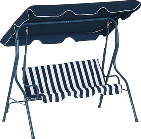 Zahradní houpačka Outsunny pro 2-3 osoby s nastavitelnou voděodolnou stříškou a ocelovým rámem 170x110x153 cm Modrá | Aosom