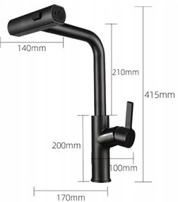 Gamma Rotary, vysoká dřezová baterie s výsuvným výtokem h-415, černá matná, GMA-BR-BK