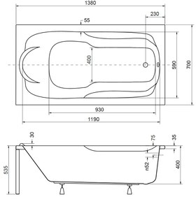 NIKIDO - B Akrylátová vana BONA 140x70, 150x70, 160x70, 170x70, 180x80, 190x80 Velikost: 140x70
