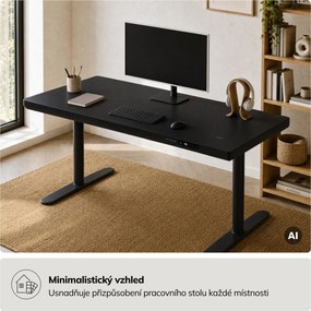 Elektrický psací stůl sit-stand se zásuvkou a bezdrátovou nabíječkou Qi černý, 1400 mm: ELLIS