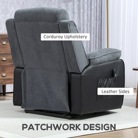 HOMCOM TV křeslo se stojánkem Elektrické polohovací křeslo s funkcí polohování, jádro z taštičkových pružin, TV křeslo s podnožkou, boční kapsou a dá…