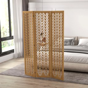 HOMCOM Skládací Paraván se 3 Panely 120x1.7x170 cm Přírodní Dřevo s Geometrickým Vzorem pro Kancelář a Ložnici