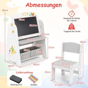 Costway Dětský stojan s židlí Dětská tabule s policí a magnetickou tabulí