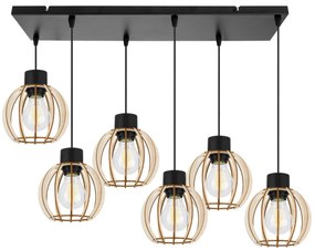 Závěsné svítidlo Timber 8, 6x dřevěné stínítko