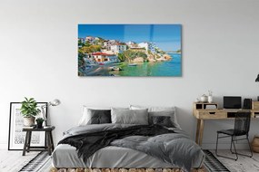akrylový obraz Řecko staveb pobřeží mořská 140x70 cm