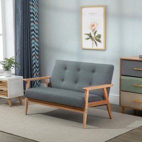 HOMCOM Dvoumístná pohovka Loveseat 2-místná s čalouněním kompaktní design v kombinaci lnu a kaučukovníku šedá 115x66,5x73cm do obývacího pokoje