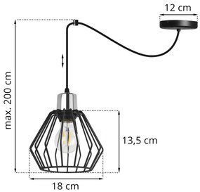 Závěsné svítidlo NUVOLA SPIDER 4, 1x černé drátěné stínítko, CH