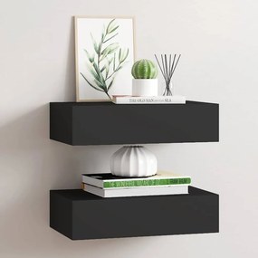 Nástěnné police se zásuvkou 2 ks černé 40 x 23,5 x 10 cm MDF 330244