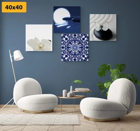 Set obrazů Feng Shui v bílo-modrém provedení - 4x 40x40 cm