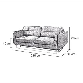 Pohovka PRINCE | 230 cm | rozkládací + úložný prostor | velká spací plocha 142x200 cm | VÝBĚR TKANIN
