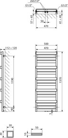 Sapho Marilena otopné těleso 1370 x 500 mm středové připojení černá mat MR137B