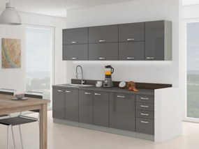 Kuchyně Multiline IV, Barva: šedá / šedý lesk, Dřez: ne, Příborník: ne, Pracovní deska do kuchyně: bez pracovní desky
