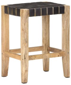 Petromila Barové stoličky 2 ks černá pravá kůže a masivní mangovník