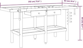 vidaXL Pracovní stůl se zásuvkami a svěráky 192x62x83cm masivní akácie [153325]