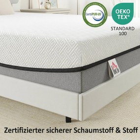 HOMCOM matrace, matrace s kapsovými pružinami, s paměťovou pěnou, zelený čaj, tuhost H3, Oeko-TEX & CertiPUR, 200x90x20 cm, šedá