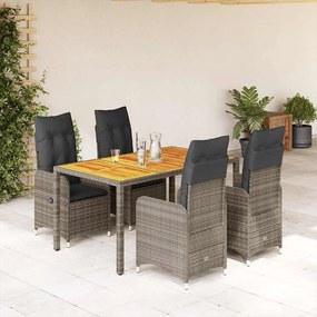 5dílný zahradní bistro set s poduškami šedý polyratan 3277022