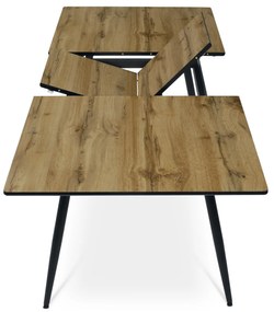 AUTRONIC Jídelní stůl, 140+40x80x76 cm, MDF deska, 3D dekor divoký dub, kov, černý lak