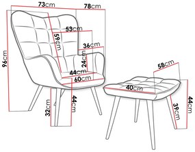 Stylové křeslo ušák s taburetem STOVIK - růžové