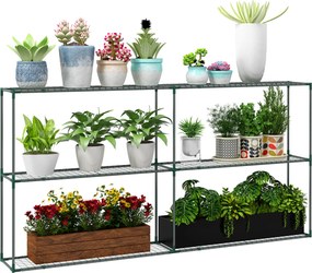 Stojan na rostliny Outsunny, květinový regál se 3 patry, stojan na rostliny, květinový stojan pro zahradu, balkon, ocel, tmavě zelený, 222 x 30 x 114…