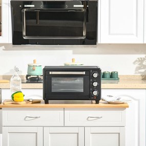 HOMCOM Mini trouba 21L, 3 režimy pečení, 100°C-230°C, 1400W, nerez a sklo, černá+stříbrná, 46.4x38x28.5cm
