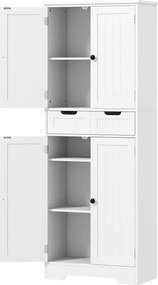 HOMCOM Koupelnová skříňka, úložná skříňka se zásuvkou a 4 dveřmi, moderní design, 60 x 30 x 160 cm, bílé