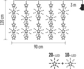 LED vánoční závěs EMOS DCGW01 ZY2263 hvězdy 120x90cm vnitřní použití teplá bílá s časovačem