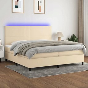 Box Spring Postel S Matrací A Led Textil Krémová Hladký design 200 x 200