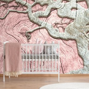 Samolepící tapeta abstraktní strom na dřevě s růžovým kontrastem - 225x150 cm