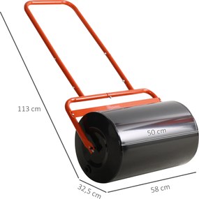 Válec na trávník Outsunny 50 cm široký, zahradní válec plnitelný 38 l vody/ 62 kg písku, ruční válec s rukojetí ve tvaru U, ocelový válec na trávník,…