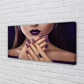 Obrazy na plátně Ženské ruce fialové rty 100x50 cm