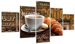 Obraz šálku kávy a croissantů (125x70 cm)