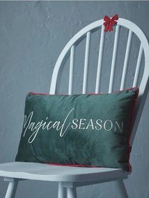 Sinsay - Vánoční dekorační polštář se stříbrným nápisem „Magical Season“ - tmavě zelená