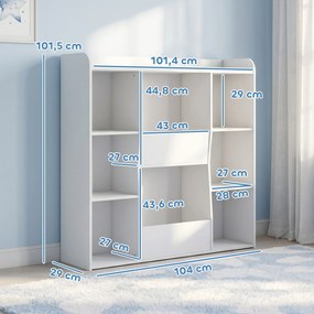 AIYAPLAY dětský úložný nábytek, dětská police s 8 přihrádkami a horní odkládací plochou, 104 x 29 x 101,5 cm, bílá