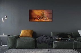 Obraz na skle Vánoční osvětlení dekorace dárky 100x50 cm