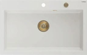 Mexen Elix granitový dřez 1-komorový 800 x 500 mm, bílý, zlatý sifon - 6527801005-20-G
