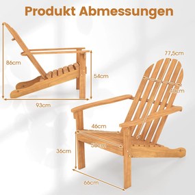 Costway Zahradní židle Adirondack židle z akáciového dřeva se šikmým sedákem