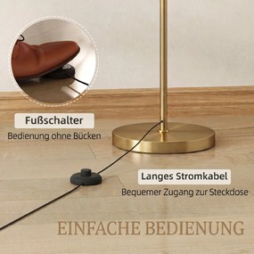 HOMCOM Stojací lampa, nastavitelné možnosti osvětlení, nožní spínač, dálkové ovládání, kov, zlatá