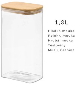 Arte Regal Skleněná dóza obdelníková s bambusovým víkem, 1,8l VIVO