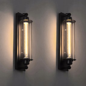 2ks Nástěnné svítidlo Retro černé Loft retro Lampa bílá teplá E27