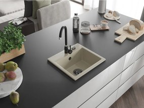 Mexen Milo, granitový dřez 435x410x171 mm, 1-komorový, béžová s černým sifonem, 6505441000-69-B