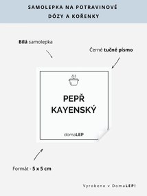 Samolepka na kořenky PEPŘ KAYENSKÝ bílá 5 × 5 cm tučné písmo