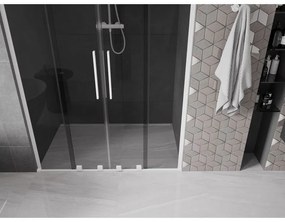 Mexen Velar L Duo, posuvné sprchové dveře do otvoru 140 cm, 8mm šedé sklo, bílá matná, 871-140-003-42-20