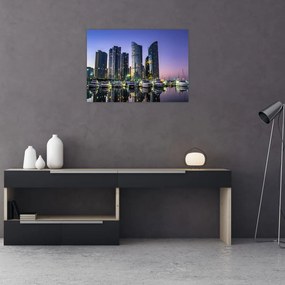 Skleněný obraz jachet a mrakodrapů (70x50 cm)