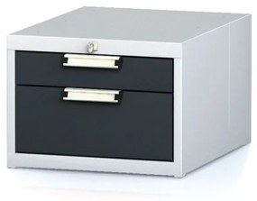 Alfa 3 Závěsný dílenský box na nářadí k pracovním stolům MECHANIC, 2 zásuvky, 480 x 600 x 351 mm, antracitové dveře