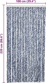 Závěs proti hmyzu modrý, bílý a stříbrný 100 x 220 cm Chenille 284275
