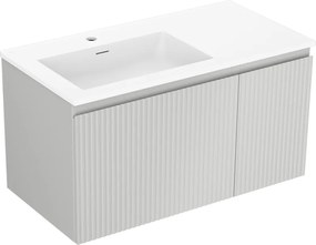 Mexen Rivel, koupelnová skříňka 90 cm s umyvadlem Otis vlevo, 1S, 1D, drážkovaná, šedá matná/bílá matná - 91A23-09047-3-BBFF62-W18L01