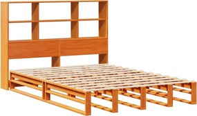Postel s knihovnou bez matrace hnědá 150 x 200 cm masivní dřevo 3323925