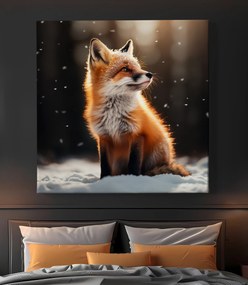Obraz na plátně - Lištička pozoruje vločky sněhu FeelHappy.cz Velikost obrazu: 120 x 120 cm