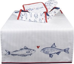 Modrobílý košík na pečivo Sun Sea And Fish - 35*35*8 cm